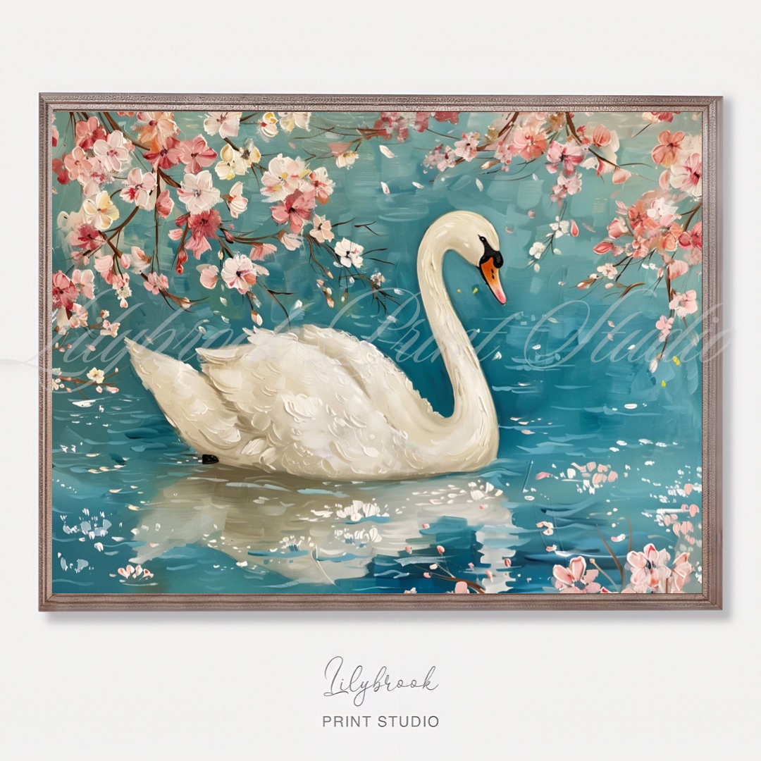 Swan Wall Art Print,oil Painting Print,swan Print,gift for Her,swan ...