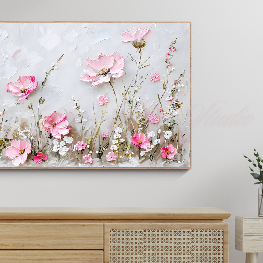 Pink Floral Printable Wall Art, Pink Flowers Print, Oil Painting ...