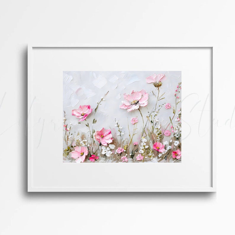 Pink Floral Printable Wall Art, Pink Flowers Print, Oil Painting ...