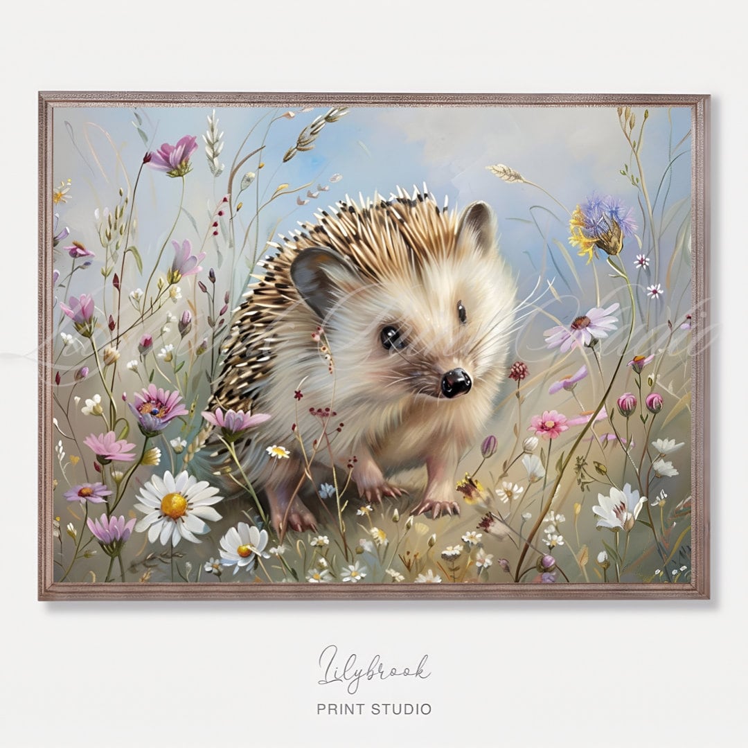 Hedgehog Print Floral Hedgehog Wall Art Countryside Art Print Hedgehog ...
