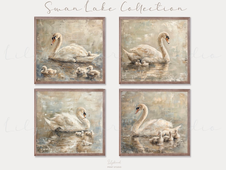 Swan Print Set of 4,printable Wall Art, Swan Print, Swan Lake Print ...