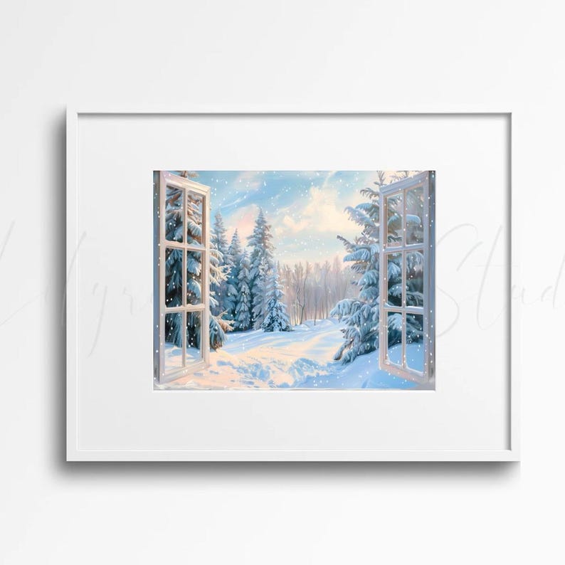 Winter Window Painting: Snowy Landscape Art Print (digital Download) - Etsy