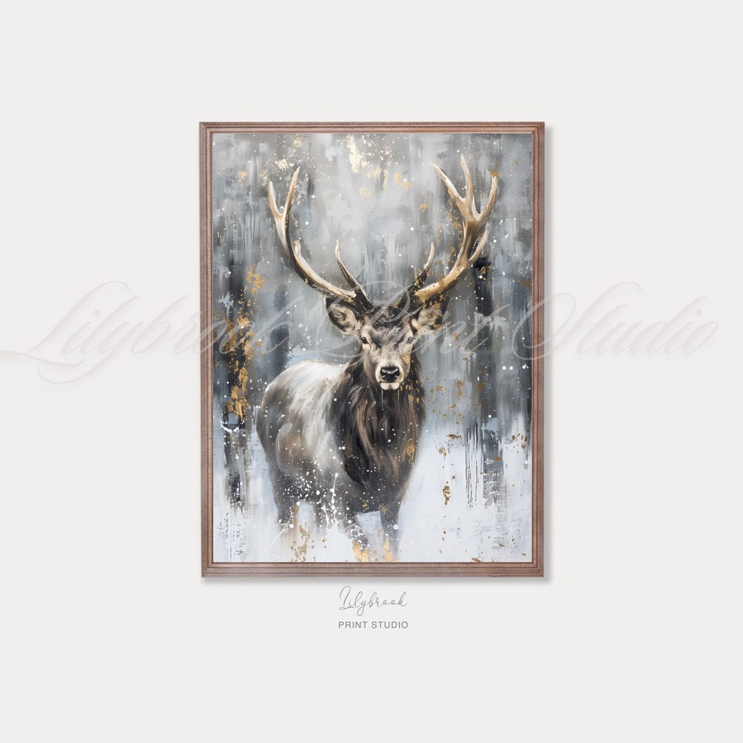 Stag Print, Stag Painting, Winter Wall Art, Holiday Wall Decor ...