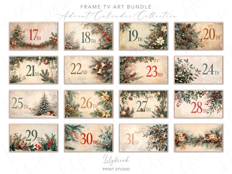 Christmas Advent Calendar Frame TV Art: Botanical Garland (digital ...