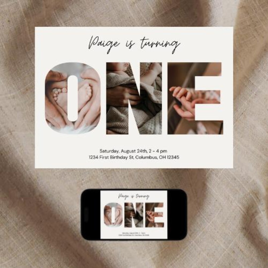 Pictured First Birthday Party Invite, 7 X 5 In. - Etsy