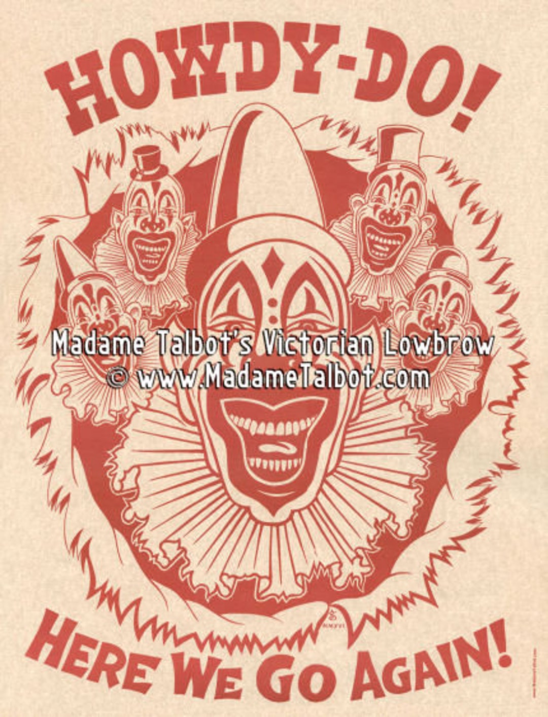 Howdy Do Creepy Scary Clown Poster Hand Illustrated Design by Madame ...