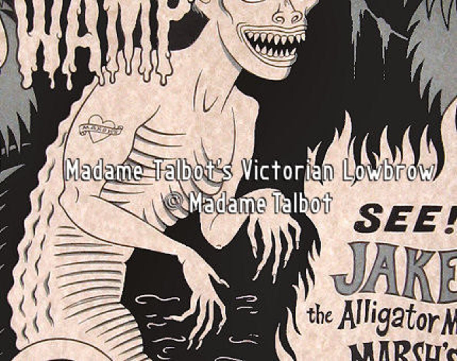 Jake the Alligator Man Marsh's Dime Museum Victorian Lowbrow Poster ...