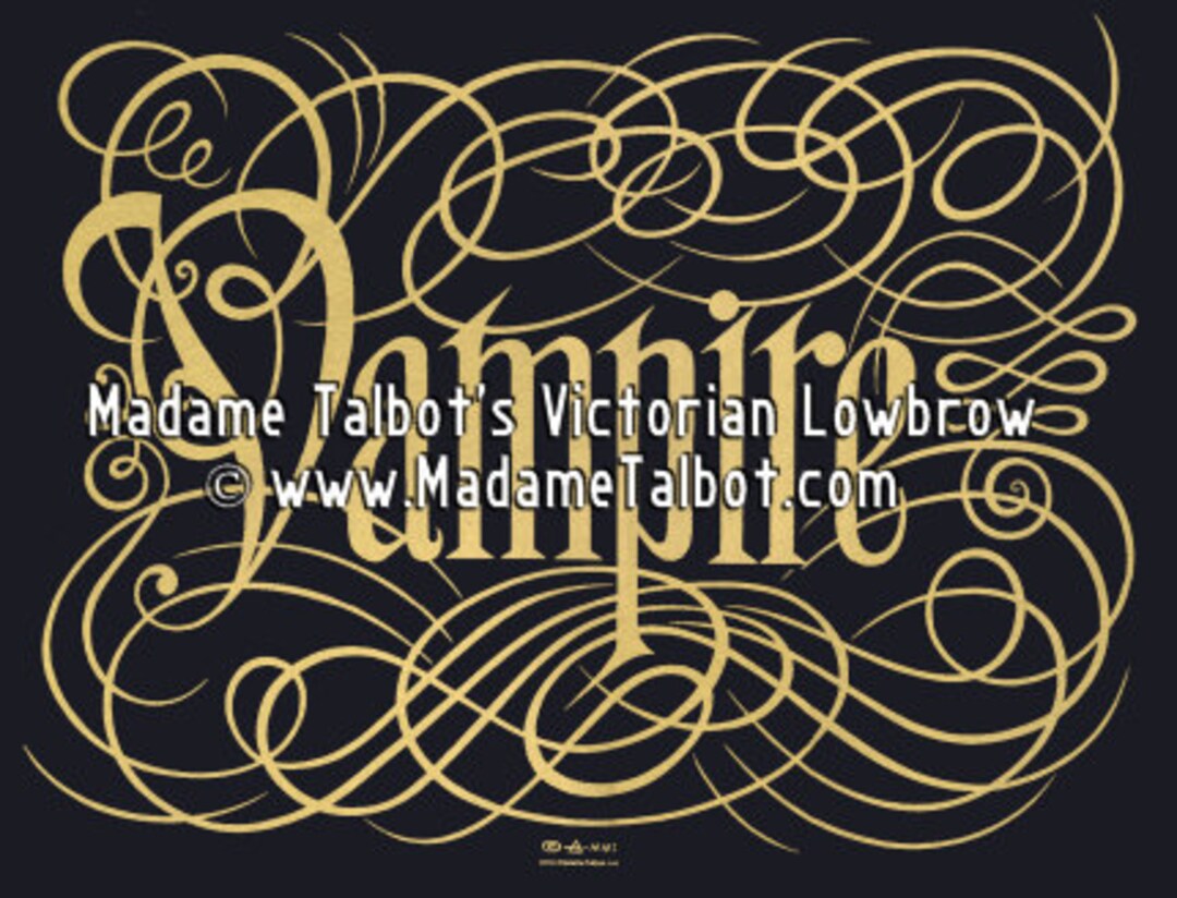 Gold and Black Cursive Calligraphy Vampire Gothic Lowbrow Poster Print ...