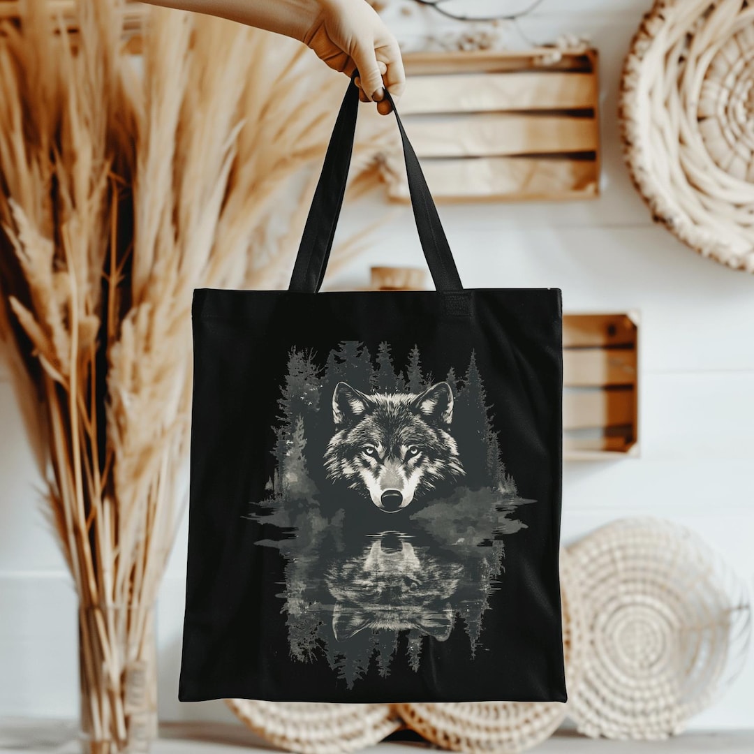 Wolf Cotton Tote Bag, Vintage Wolf 90s Graphic, Natural Cotton Tote ...
