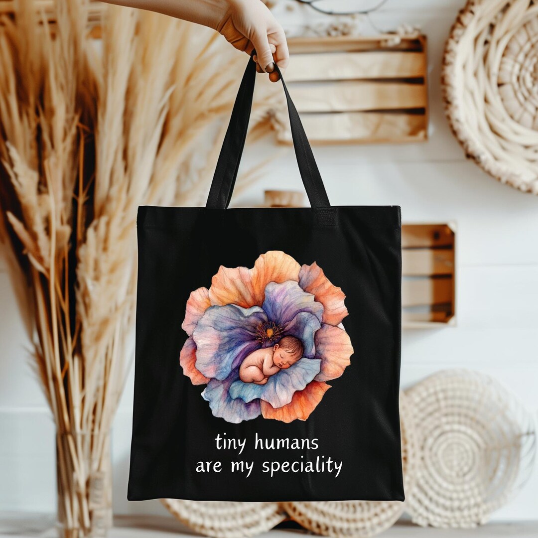 Doula Tote Bag: Tiny Humans Floral Design, Natural Cotton Canvas - Etsy