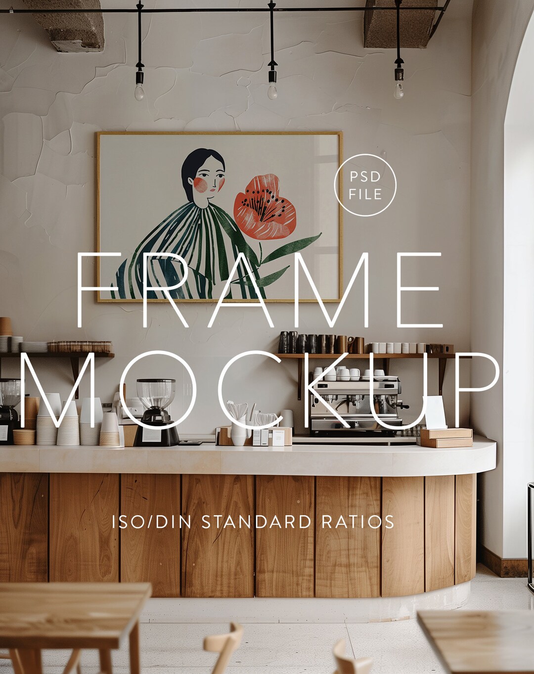 Coffee Shop Café Wall Frame Mockup, ISO / DIN A Ratio, PSD Photoshop ...