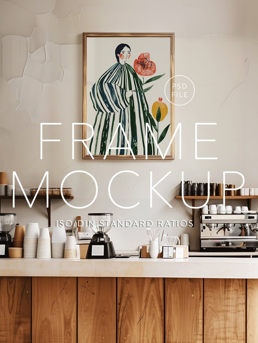 Coffee Shop Café Wall Frame Mockup, ISO / DIN A Ratio, PSD Photoshop ...