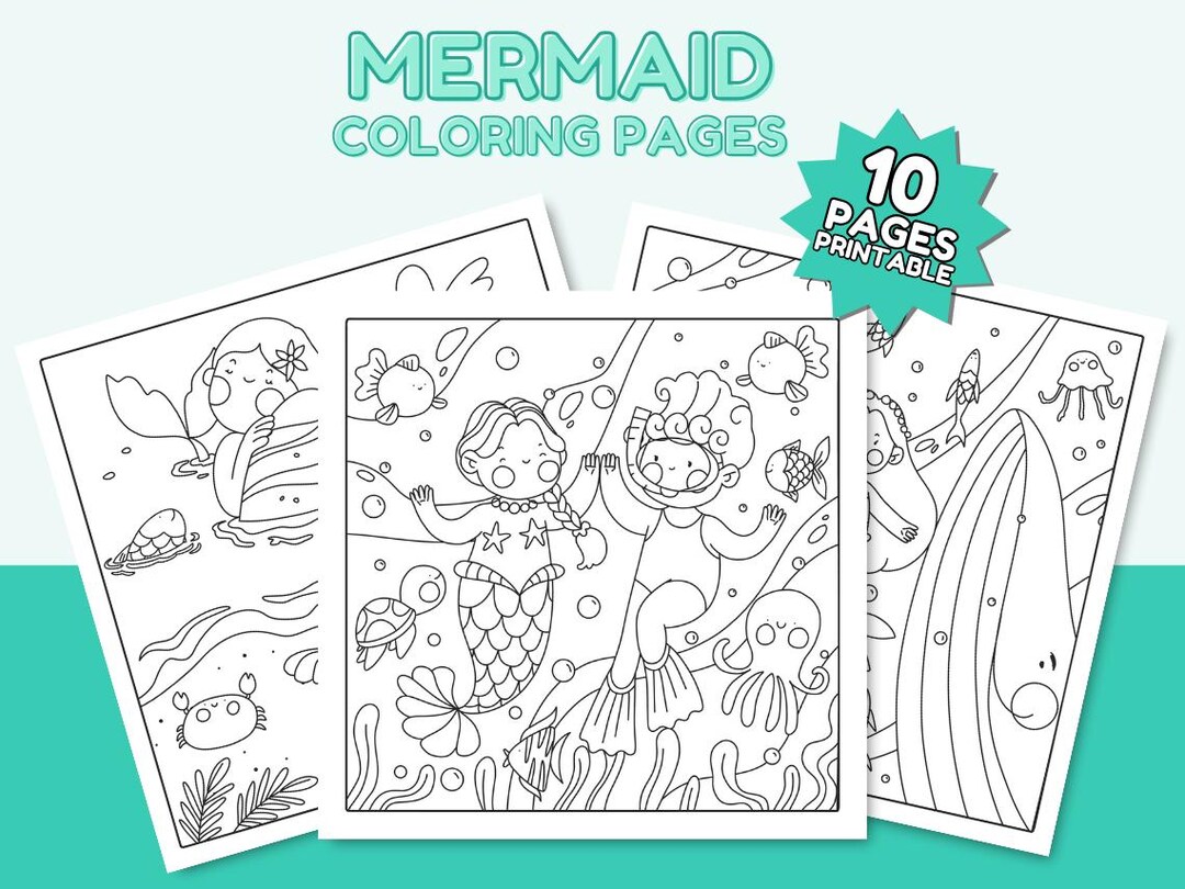 Mermaid Coloring Pages, Cute Coloring Pages, Kawaii Coloring Pages, for ...