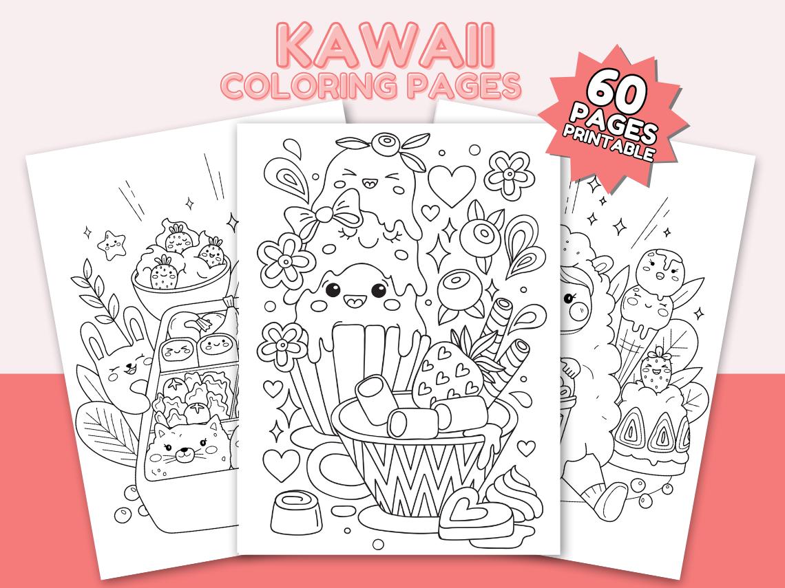 Kawaii Coloring Pages, Cute Coloring Pages, for Kids and Adults, 60 ...
