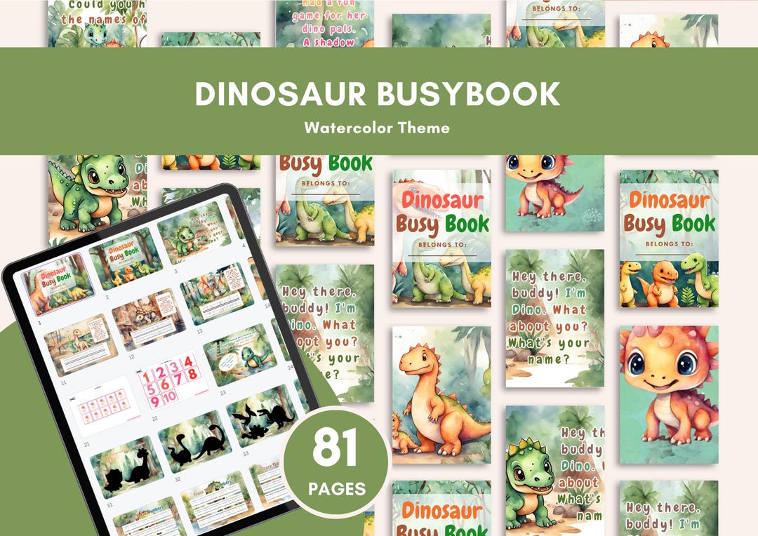 Editable Template/ Printable Dinosaur Busy Book watercolor Theme for ...