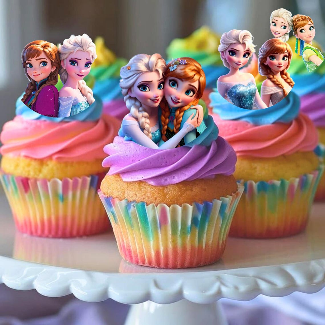 Frozen Cupcake Toppers, Edible Elsa & Anna Toppers, Pre-cut Wafer/sugar ...