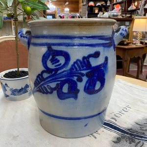 Large Blue Painted Salt Glaze Crock From Belgium #284 - Etsy