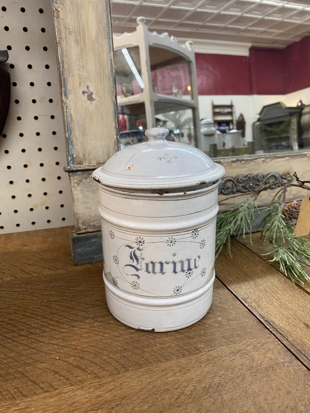 French Blue and White Antique Enamel Farine Canister French Kitchen ...