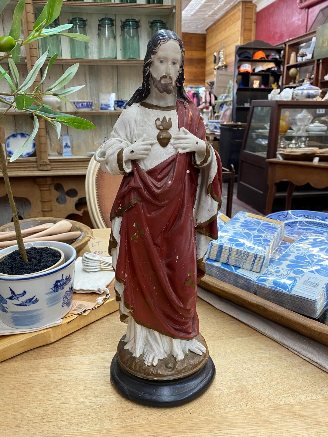 Antique Religious Statue Jesus Christ With Sacred Heart #297 - Etsy