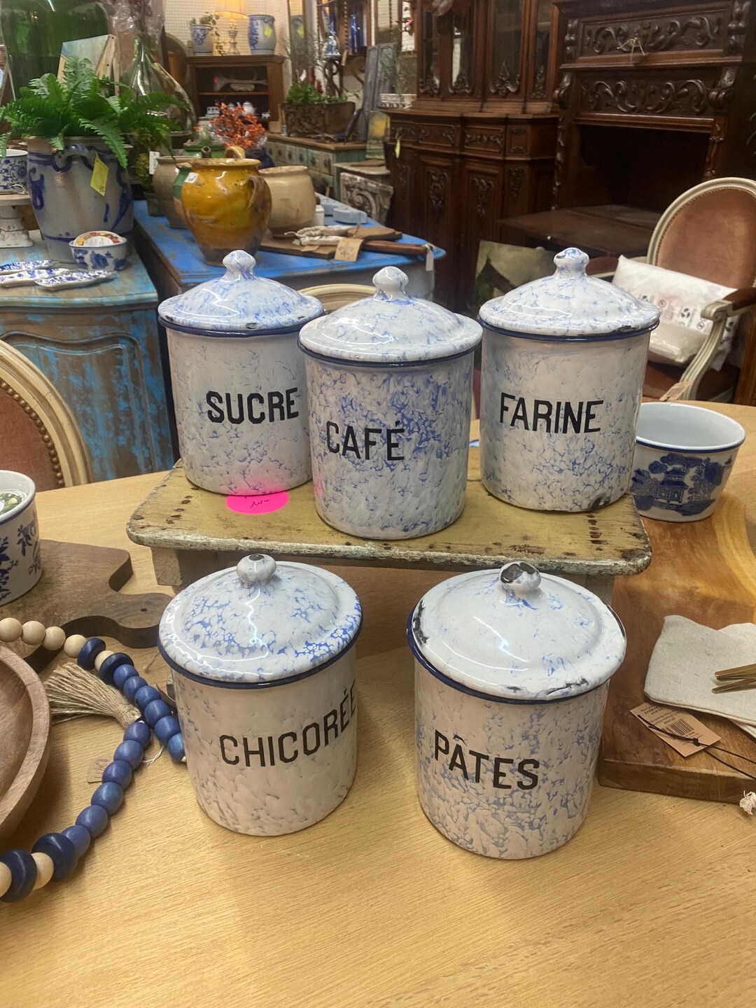 Full Set of French Kitchen Canisters Chicoree, Cafe, Sucre, Pates ...