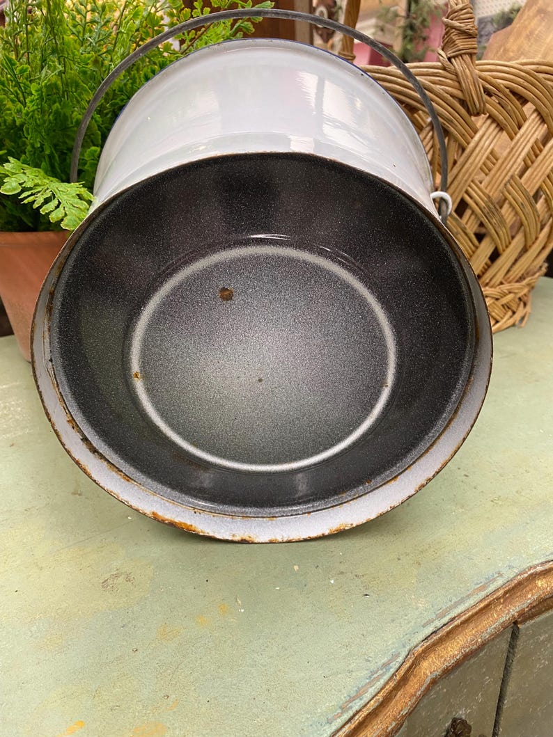 English Enamel Milk Bucket Farm Bucket Blue Rim Black Letters #343 - Etsy