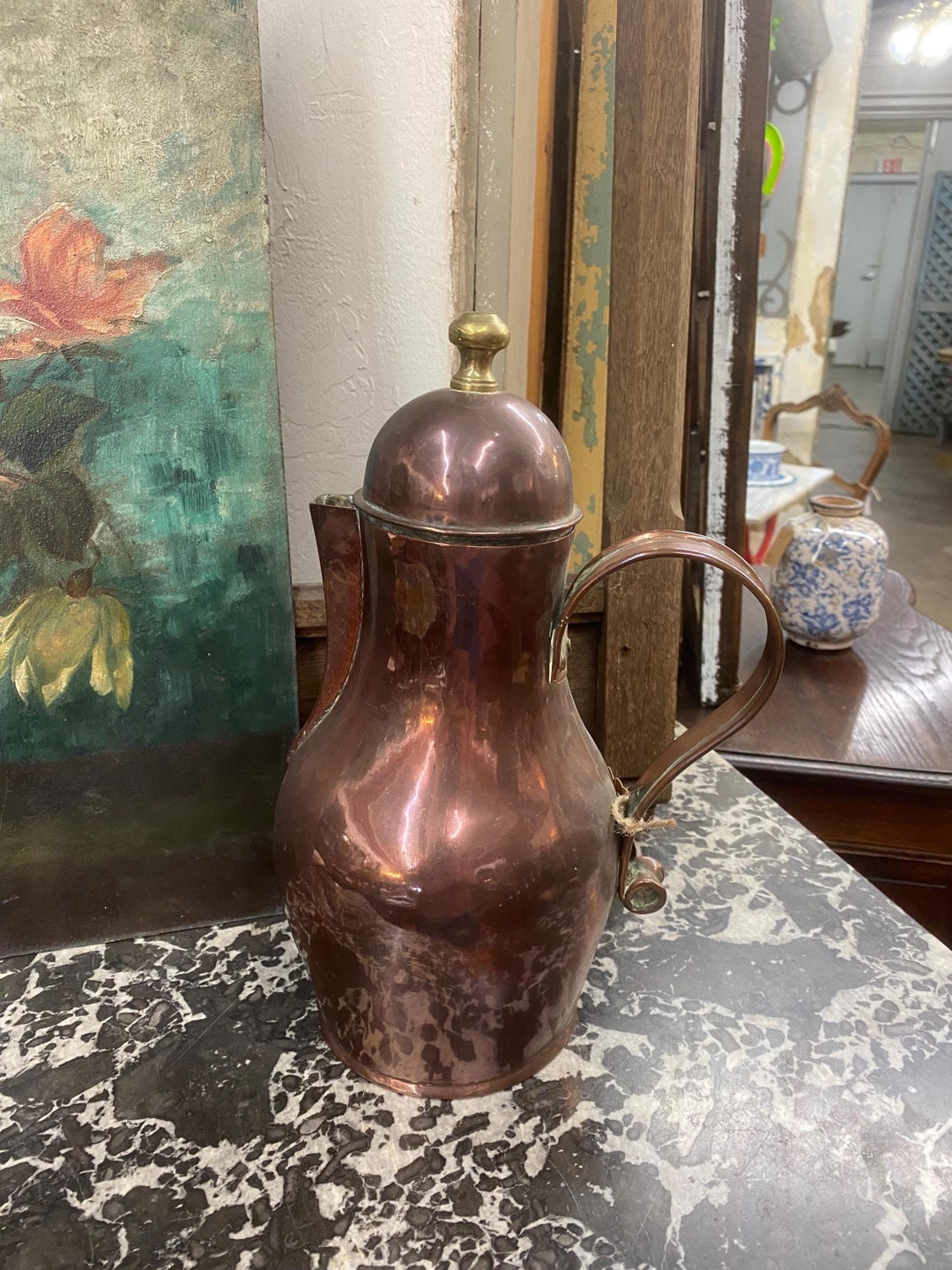 Antique French Copper Coffee Pot With Brass Handle - Etsy