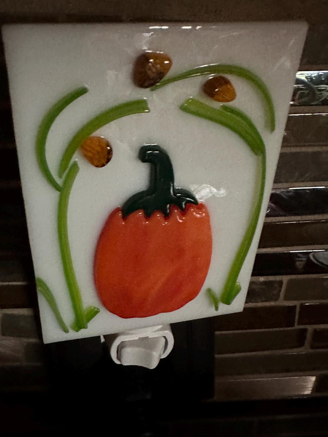 Pumpkin Patch Opague White Background Fused Glass Night Light Handmade ...