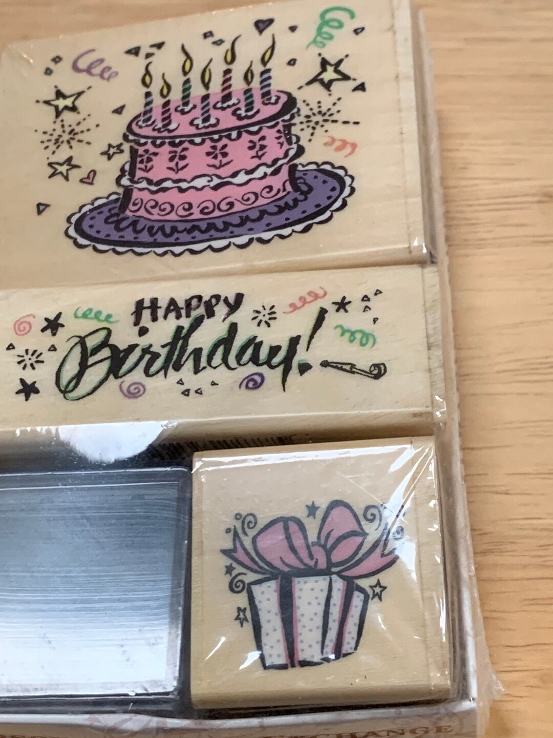 PSX Birthday Wishes Trio of Wood Mounted Rubber Stamps With Ink Pad ...
