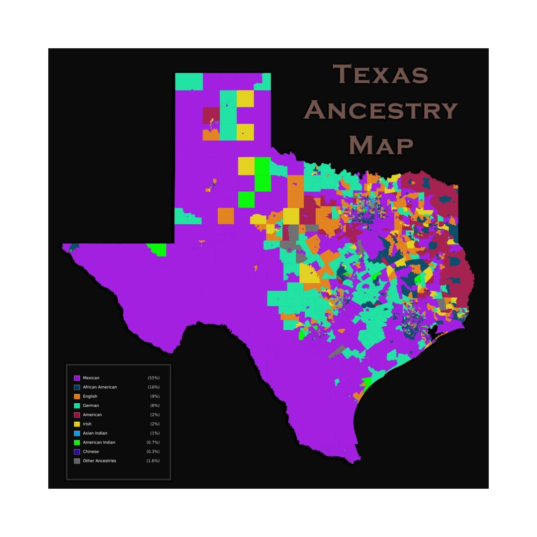 Stunning Texas State Ancestry Map Poster: One-of-a-kind Cultural ...