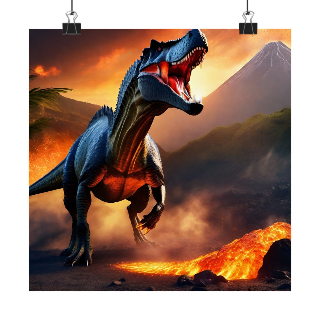 Roaring T-rex & Erupting Volcano Dinosaur Poster for Boys: Dinosaur ...