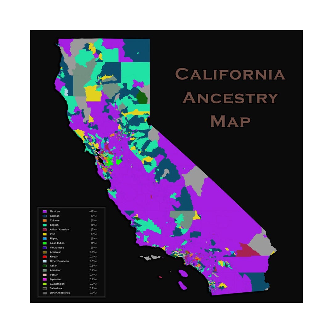 Stunning California State Ancestry Map Poster: One-of-a-kind Cultural ...
