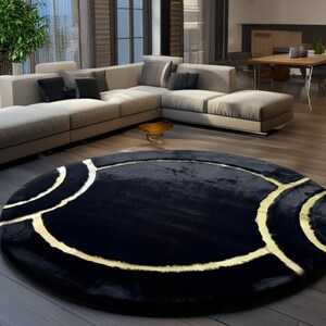 Circular Round Black Gold Fluffy Luxury Plush Elegant Non-slip Custom ...