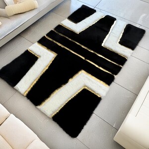 White Black Gold Fluffy Premium Plush Comfort Non-slip Custom Unique ...
