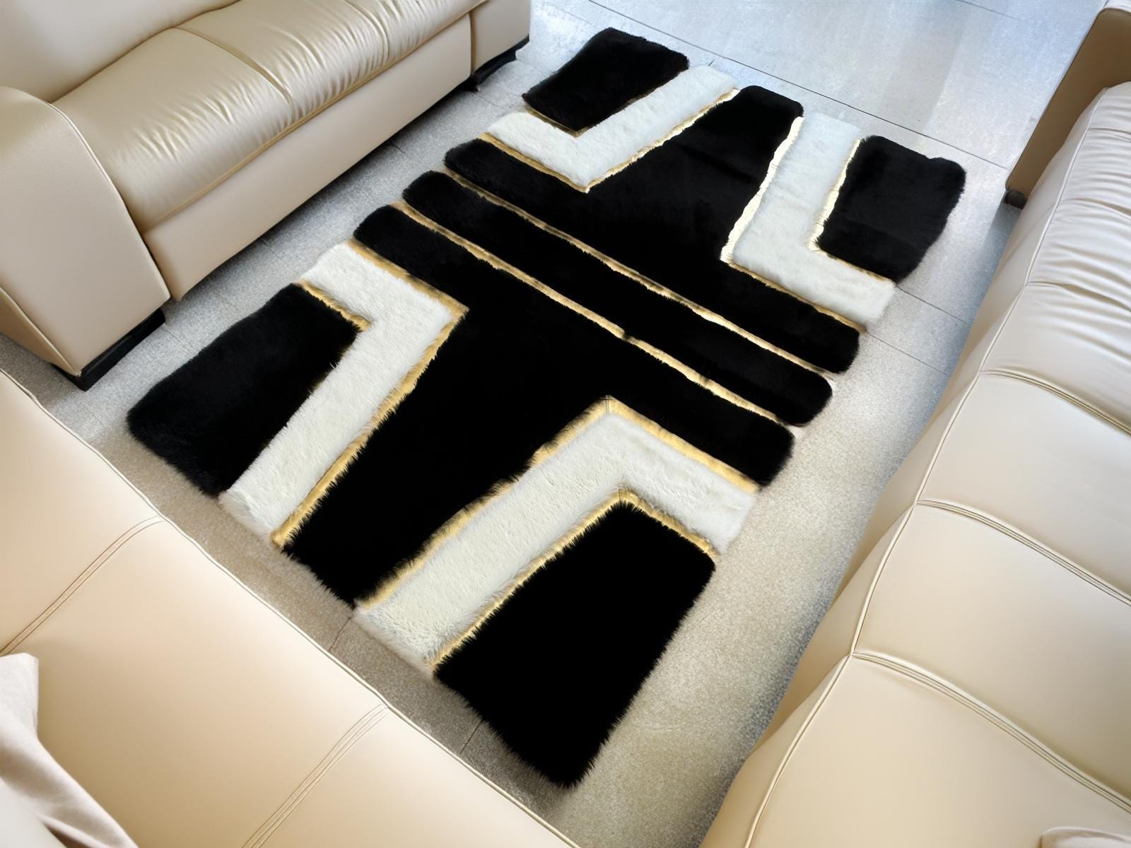 White Black Gold Fluffy Premium Plush Comfort Non-slip Custom Unique ...