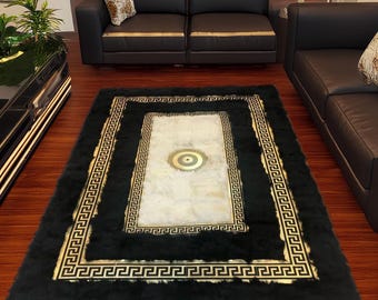 Luxe Black Gold Fluffy Modern Premium Custom Unique Area 5x8 Rug ...
