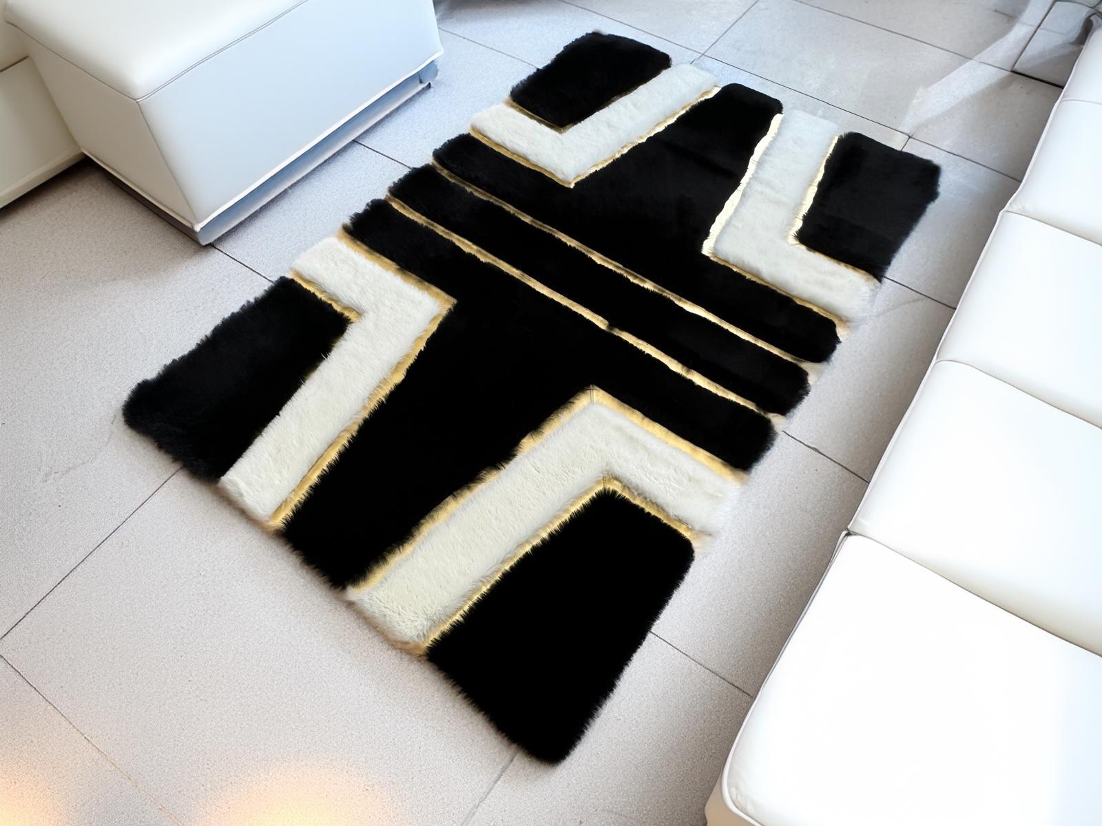 White Black Gold Fluffy Premium Plush Comfort Non-slip Custom Unique ...