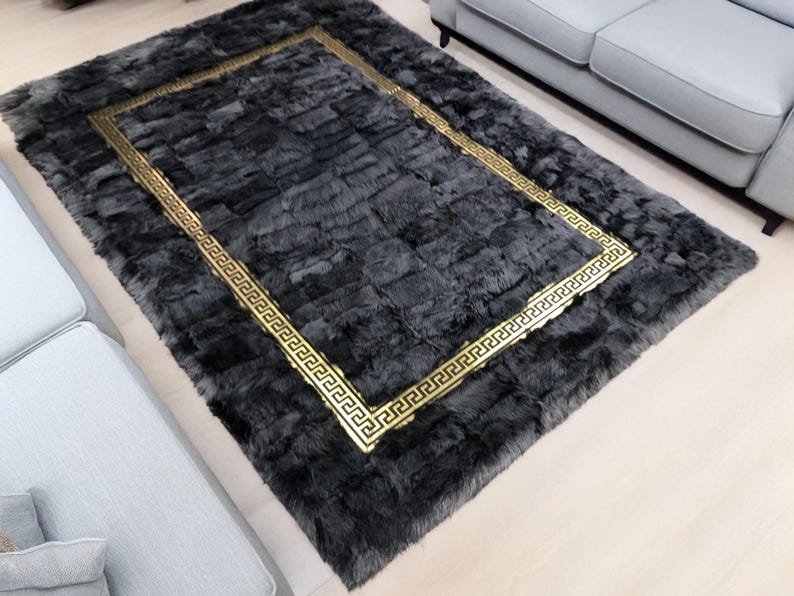Gray Sheepskin Rectangle Exclusive Custom Unique Area Oriental Rug ...