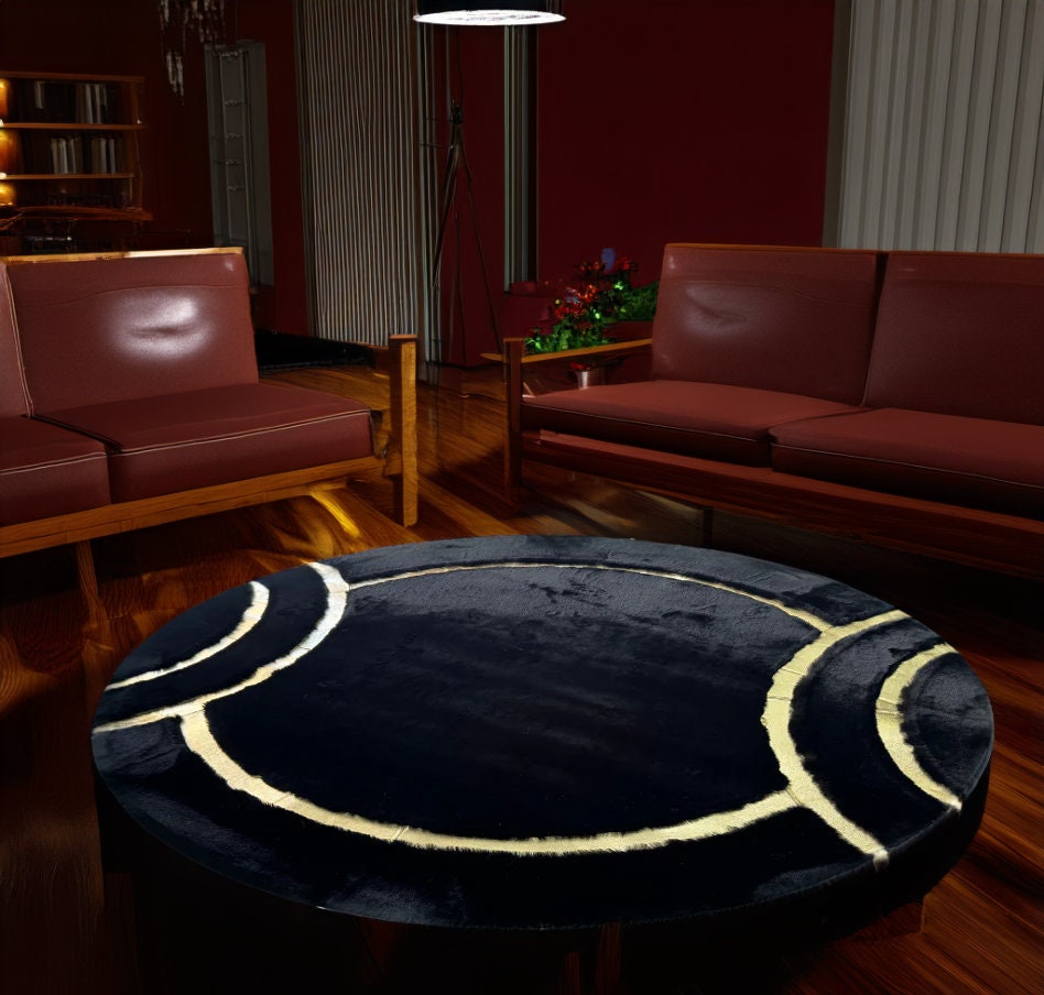 Circular Round Black Gold Fluffy Luxury Plush Elegant Non-slip Custom ...