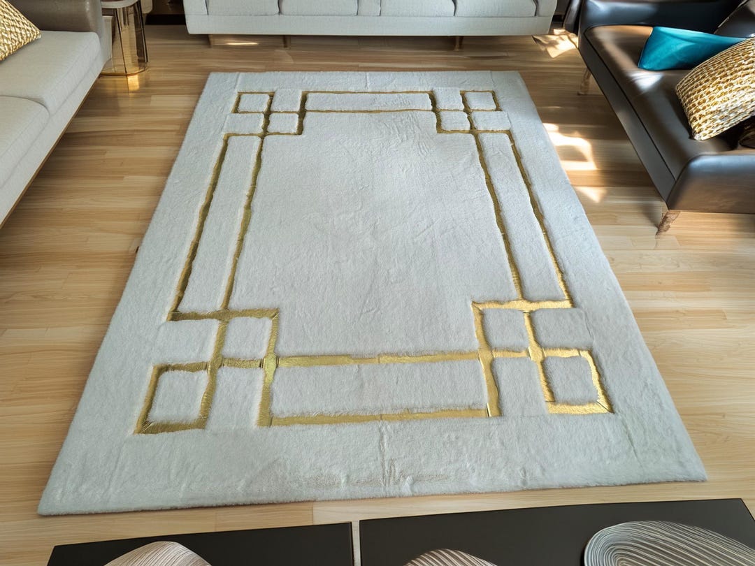 Geometric Modern Luxury White Gold Plush Elegant Non-slip Geometric ...