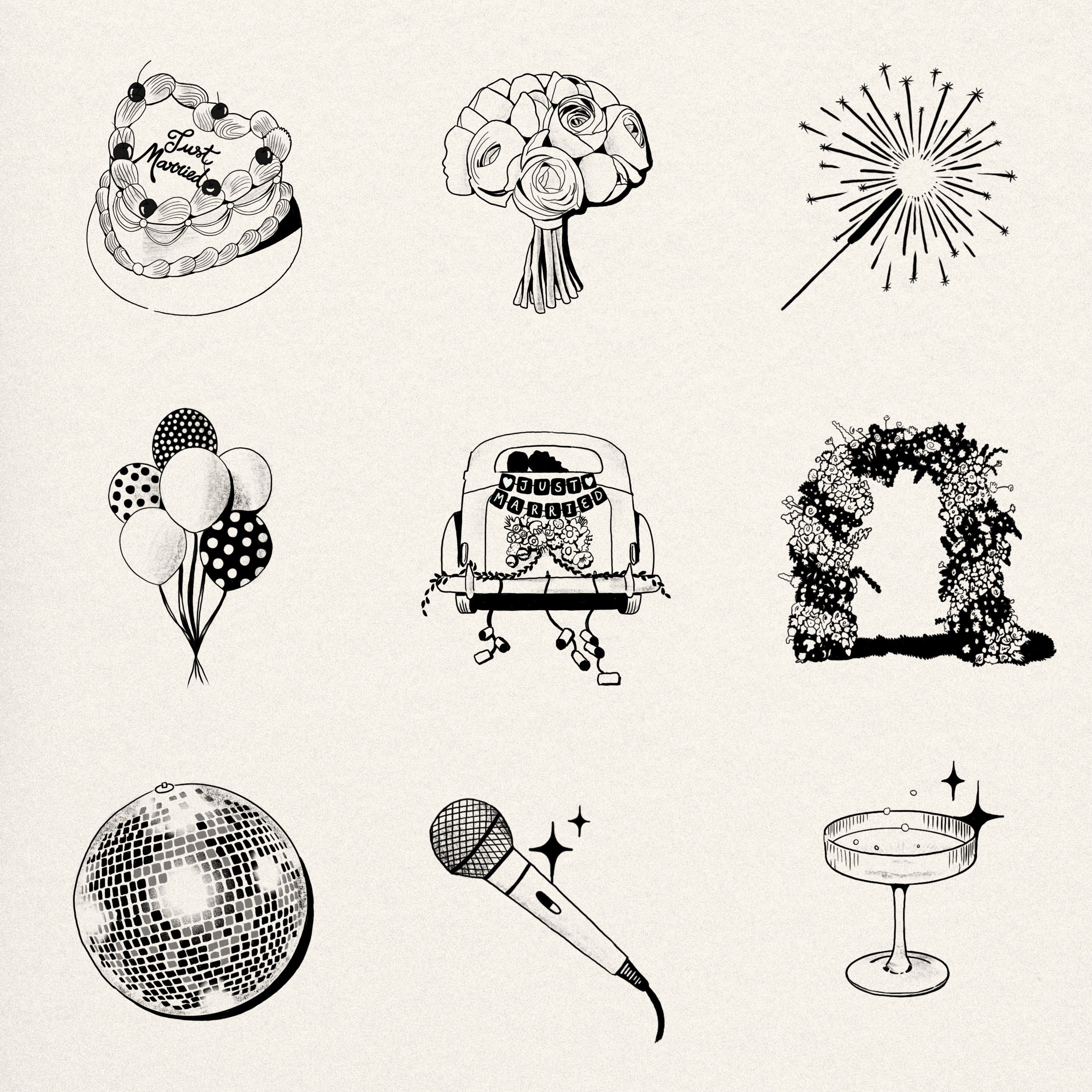 25 Hand Drawn Wedding Related Icons, SVG & PNG Files, Wedding ...