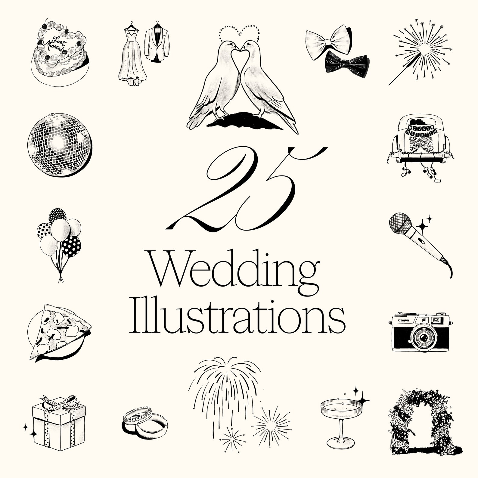 25 Hand Drawn Wedding Related Icons, SVG & PNG Files, Wedding ...