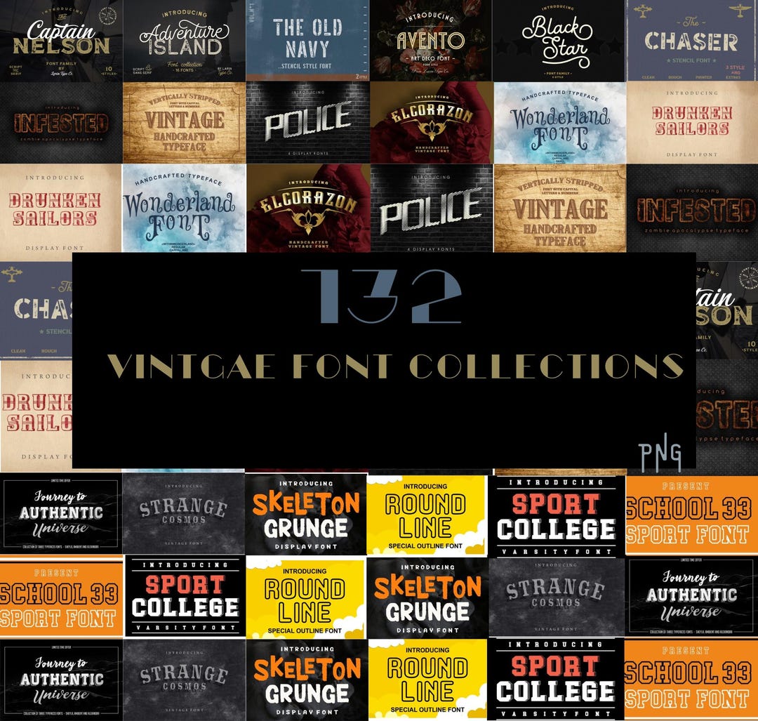 Vintage Font Collection Retro Font Bundle Classic Font Collection Old ...