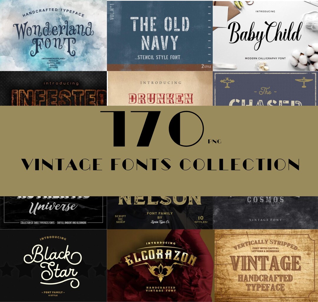 Vintage Font Collection Retro Font Collection Classic Typography Fonts ...