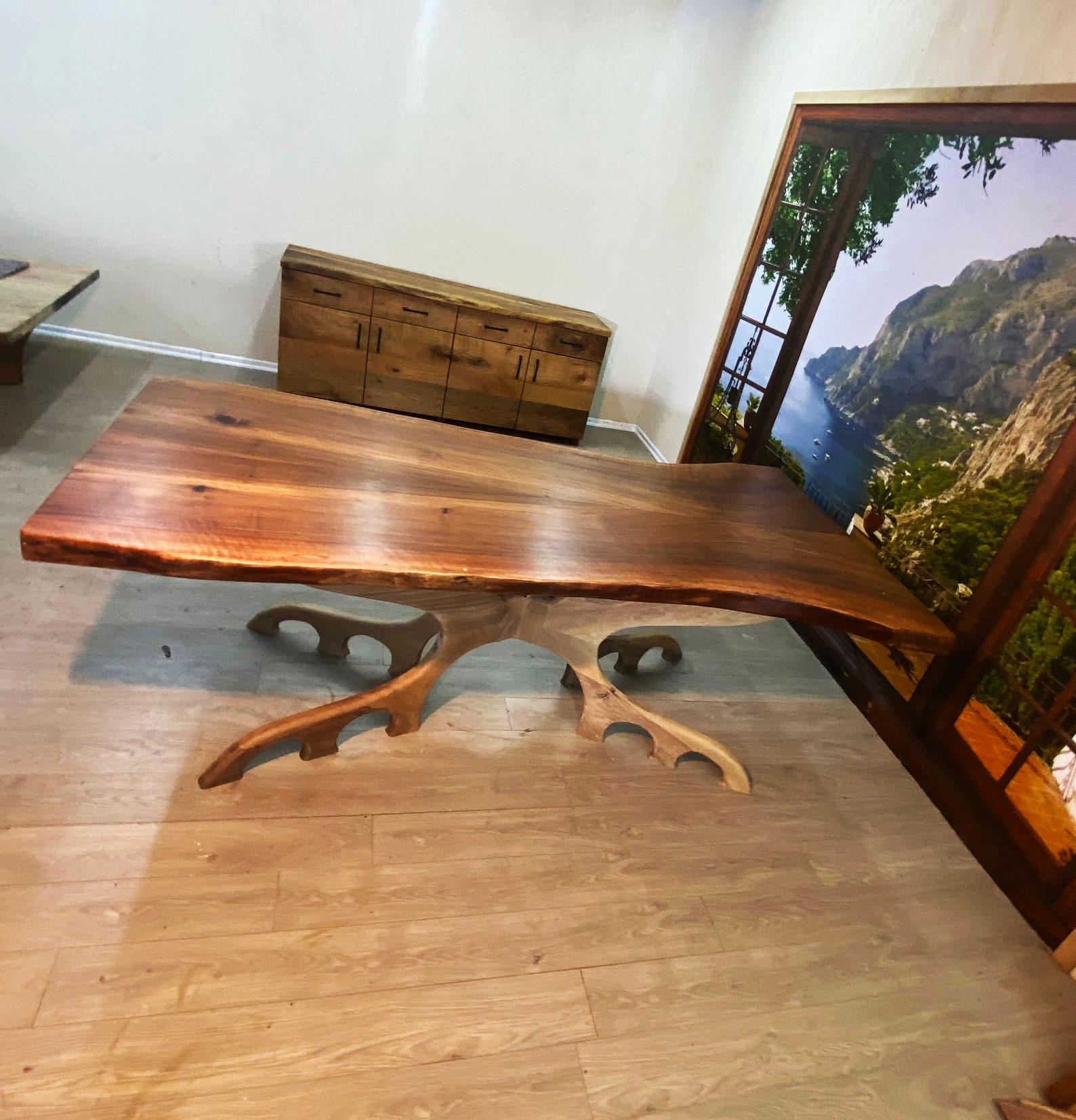 Table Base, Deer Antler Design Wooden Base, Solid Walnut Wood Leg ...