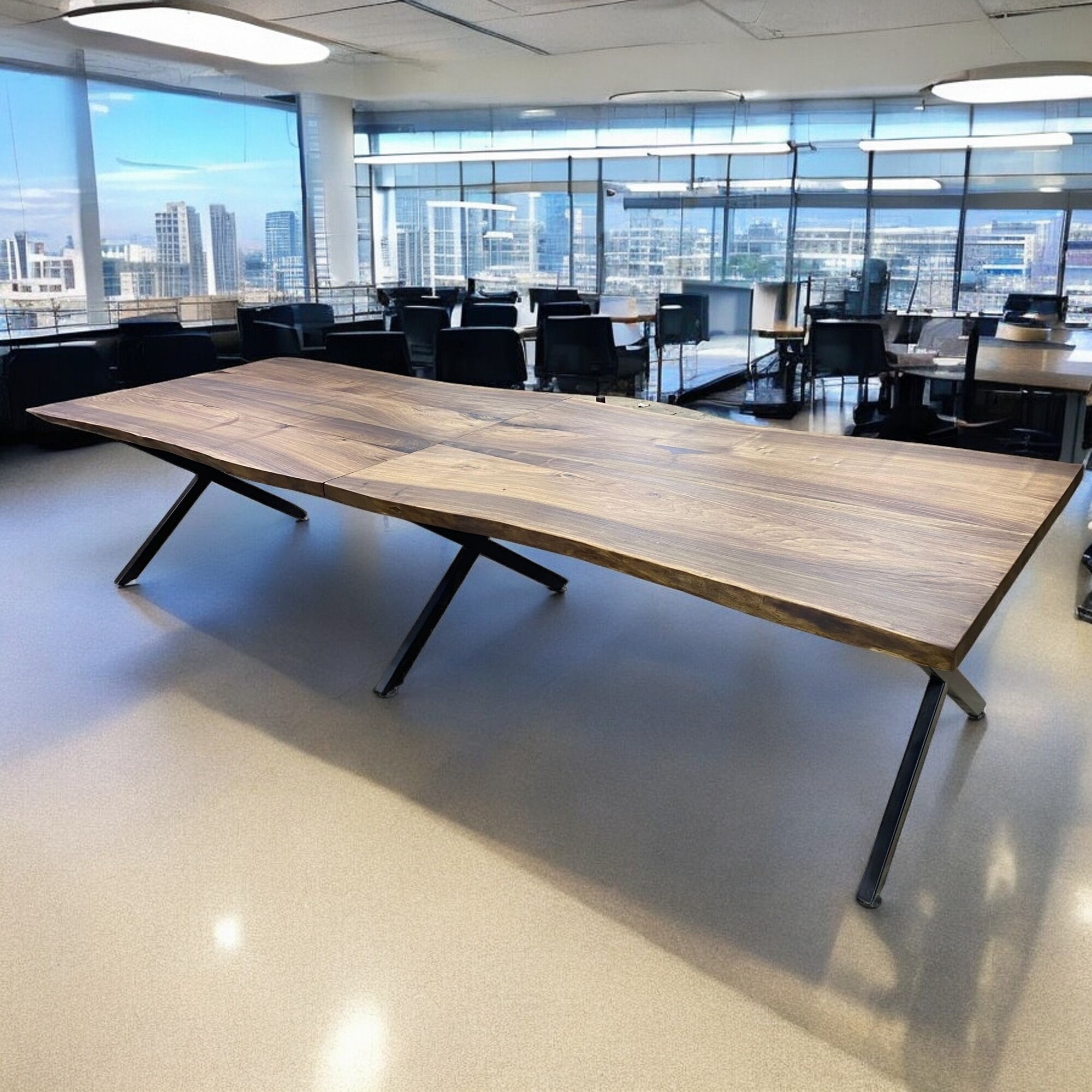 Large Conference Table, Live Edge Solid Walnut Wood, Modern Living Room ...