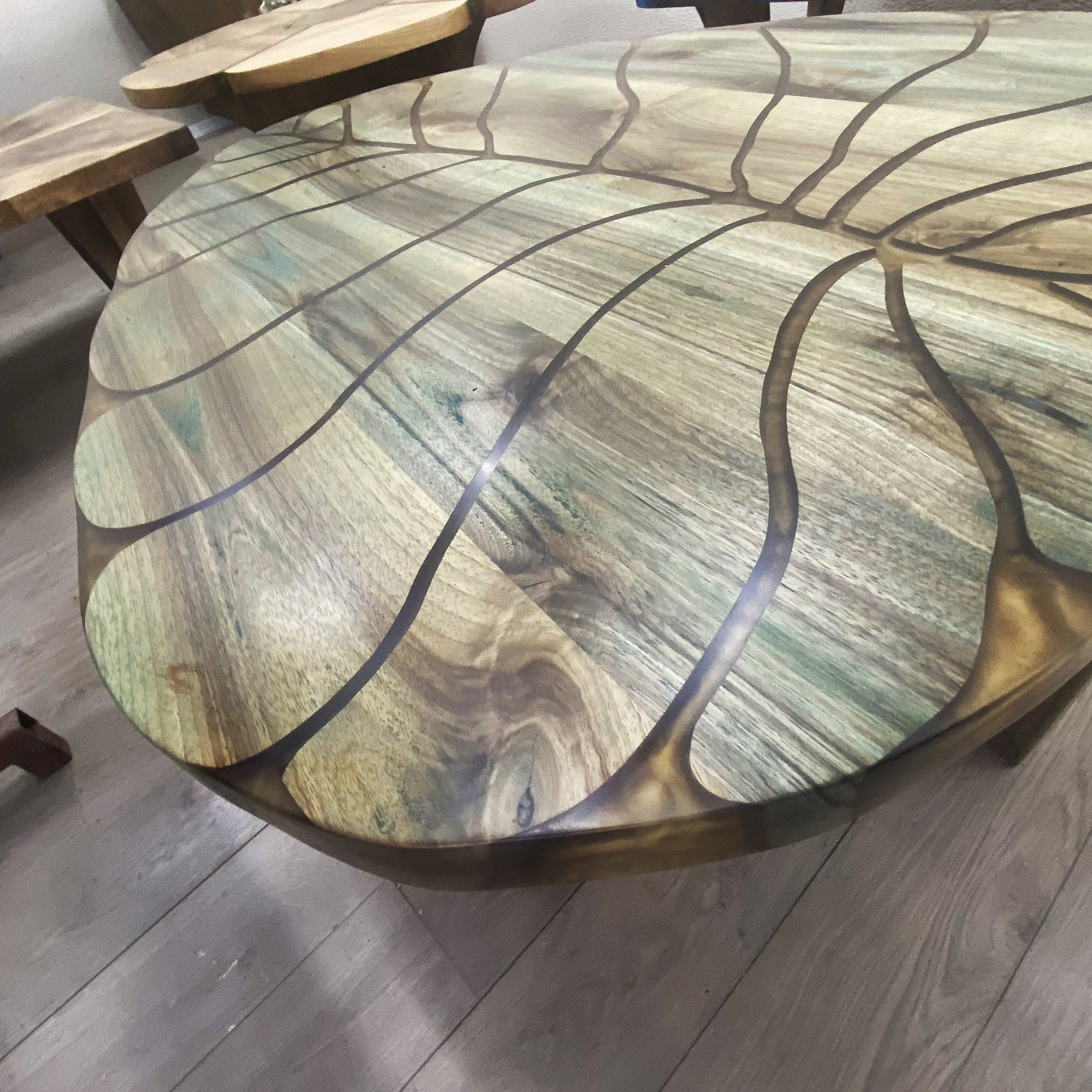 Epoxy Coffee Table, Custom Design Leaf Shaped Table, Solid Walnut Wood ...