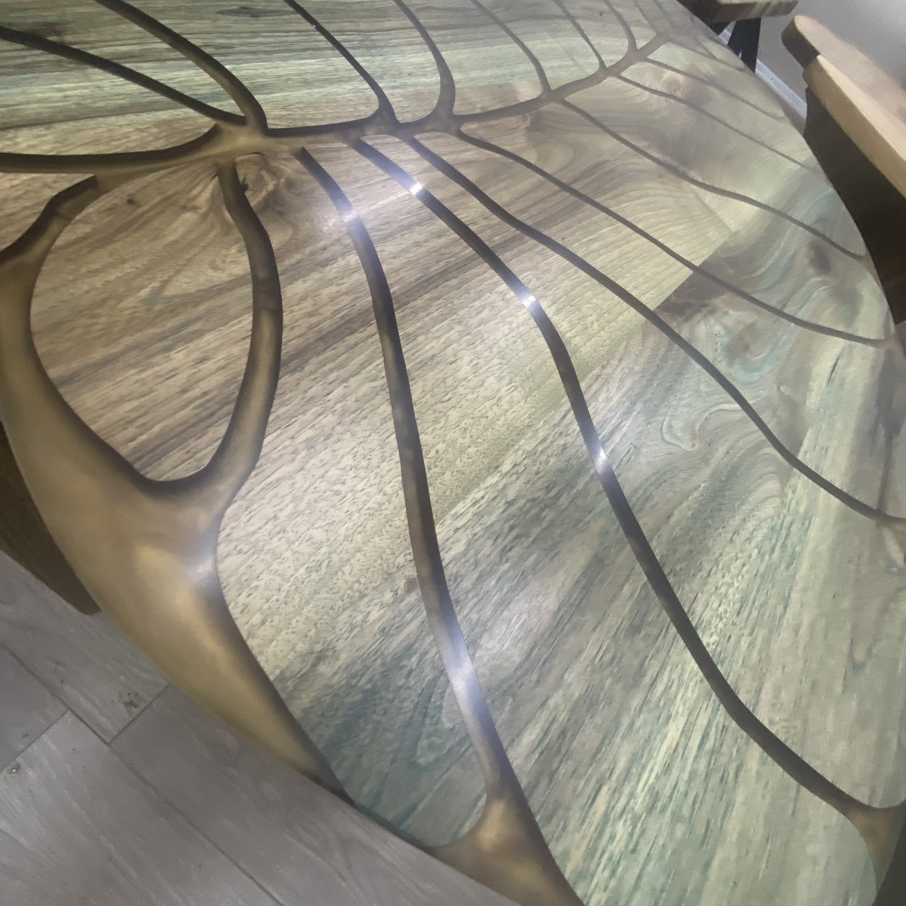 Epoxy Coffee Table, Custom Design Leaf Shaped Table, Solid Walnut Wood ...