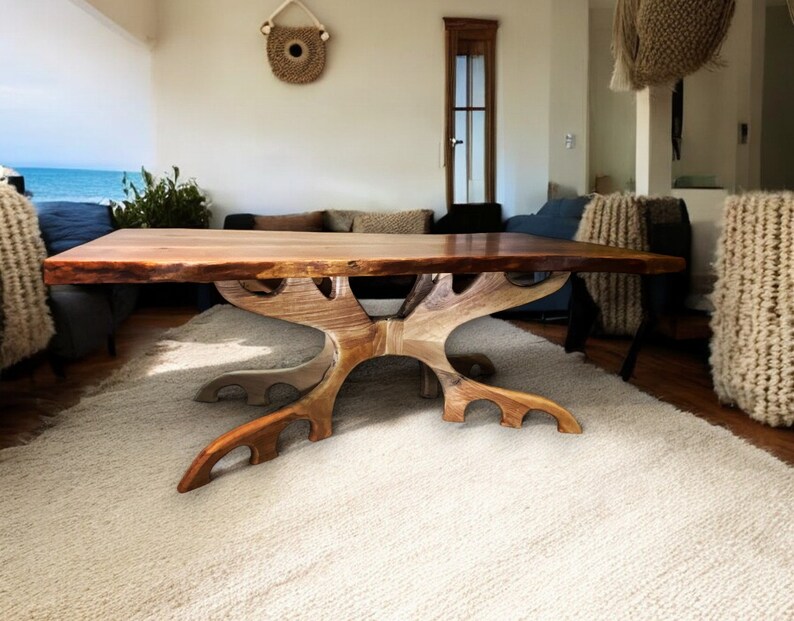 Table Base, Deer Antler Design Wooden Base, Solid Walnut Wood Leg ...