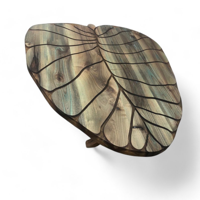 Epoxy Coffee Table, Custom Design Leaf Shaped Table, Solid Walnut Wood ...