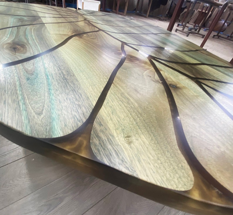 Epoxy Coffee Table, Custom Design Leaf Shaped Table, Solid Walnut Wood ...